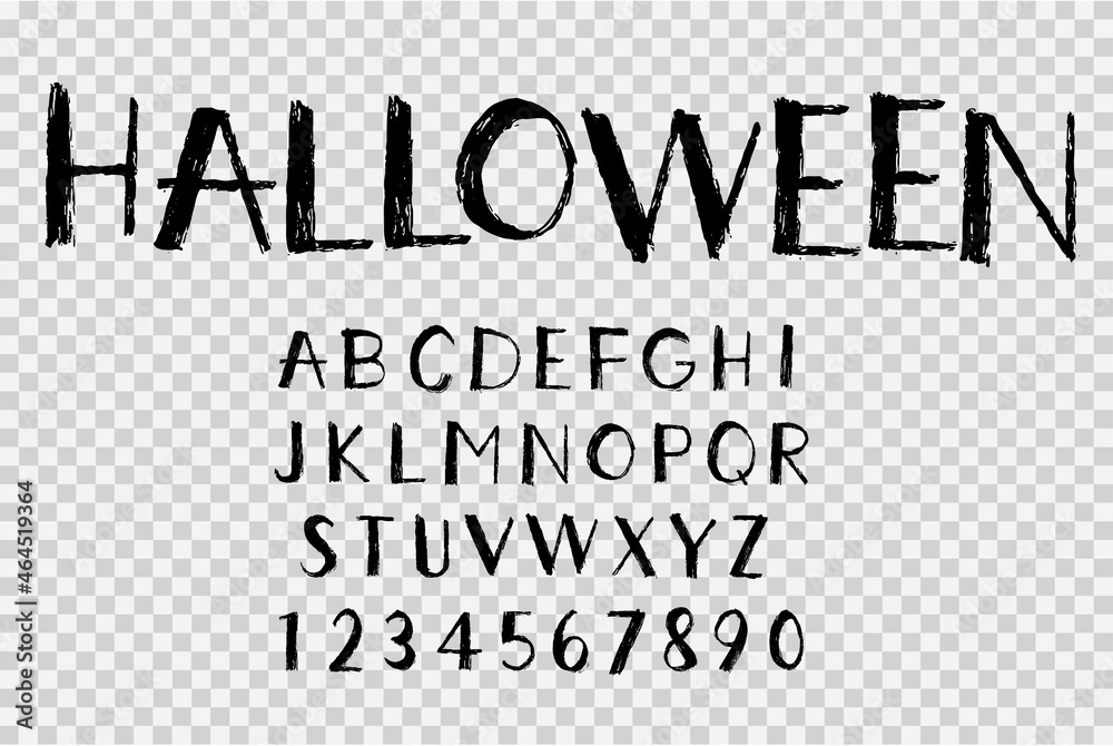 Halloween font with brush style .Hand drawn typography alphabet design ...