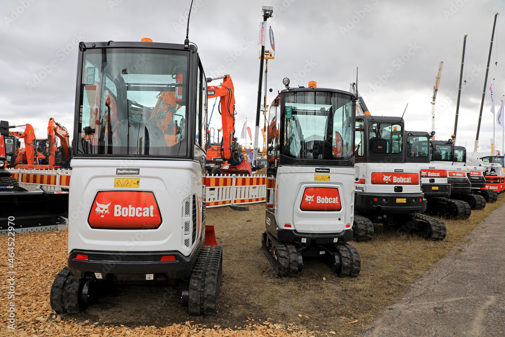 Lineup of Bobcat Excavators on Display, Rear View Stock Photo | Adobe Stock