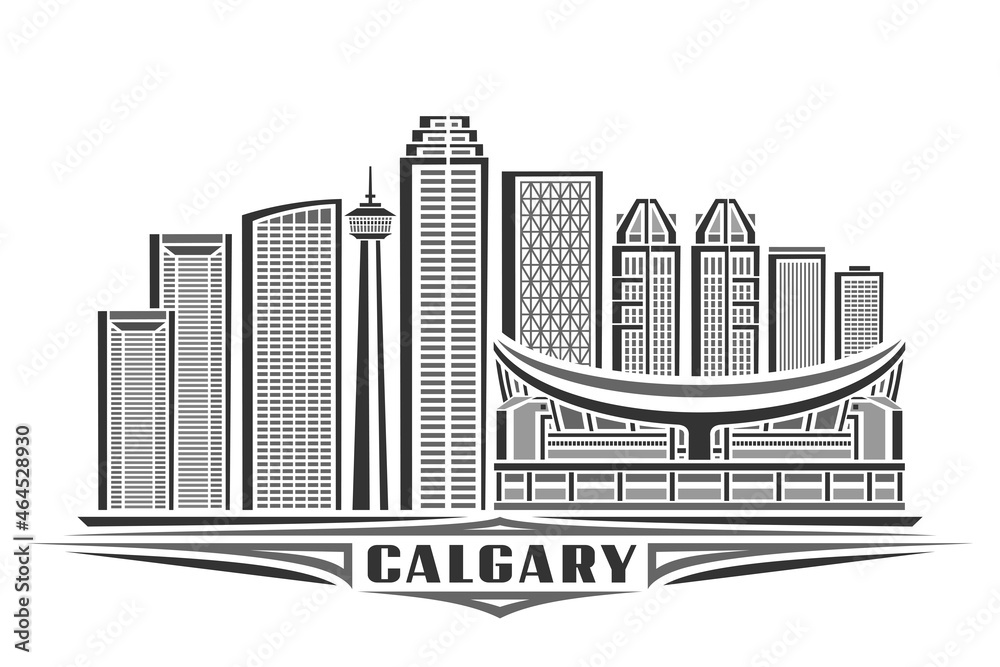 Vector illustration of Calgary, monochrome horizontal poster with ...