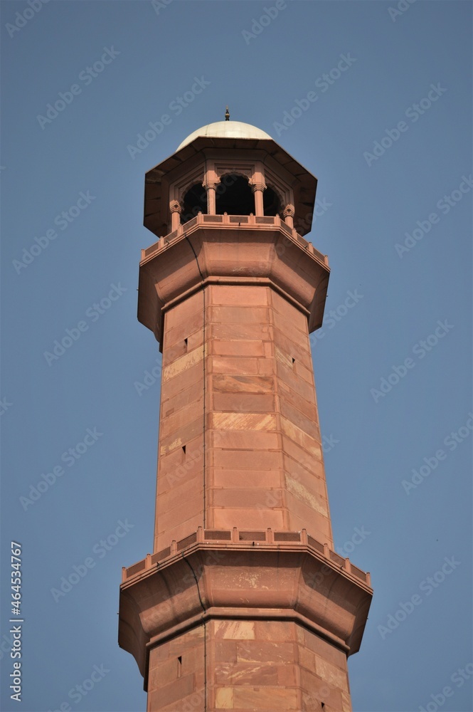 LAHORE, PAKISTAN - close up view of badshahi mosque minar, dome ...