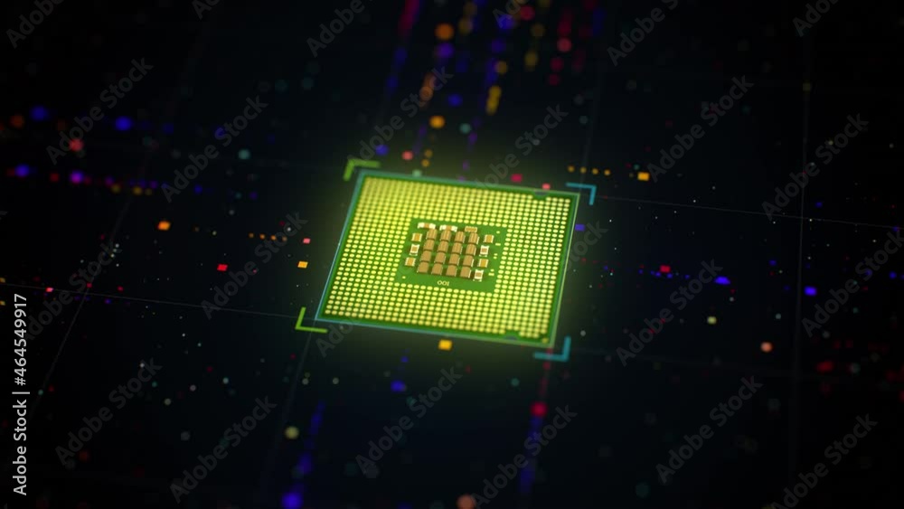 A computer processor with data flow. Circuit board CPU processor ...
