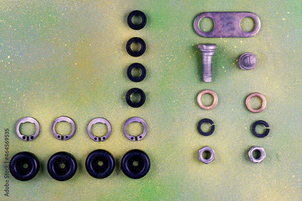 Automotive, spare parts, parts of assemblies and mechanisms, system blocks, on a creative ...