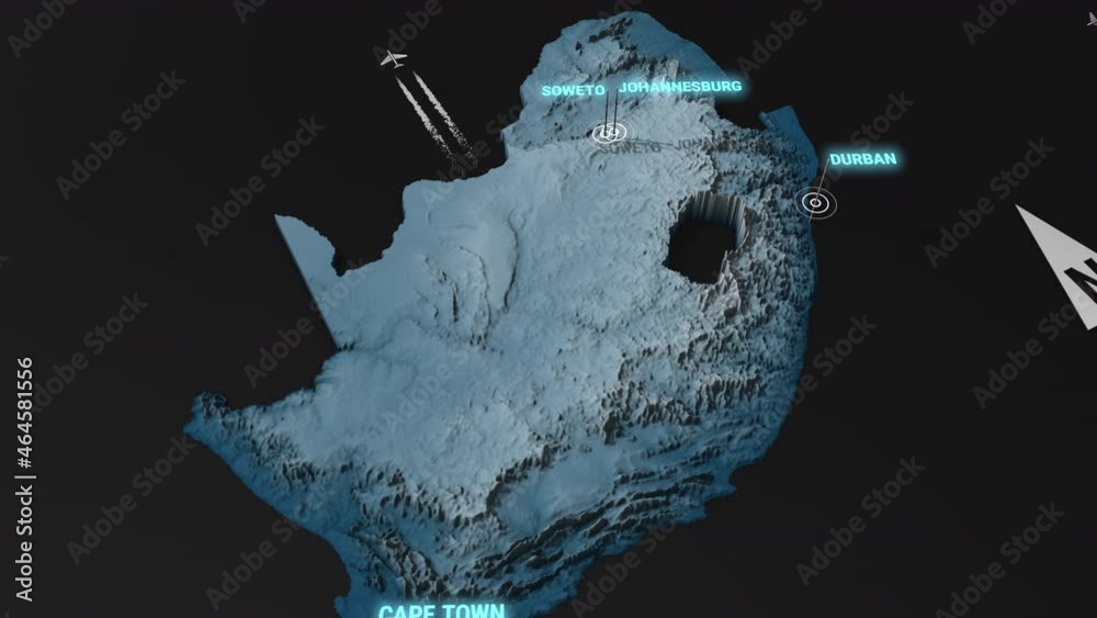 Seamless looping animation of the 3d terrain map at nighttime of South ...