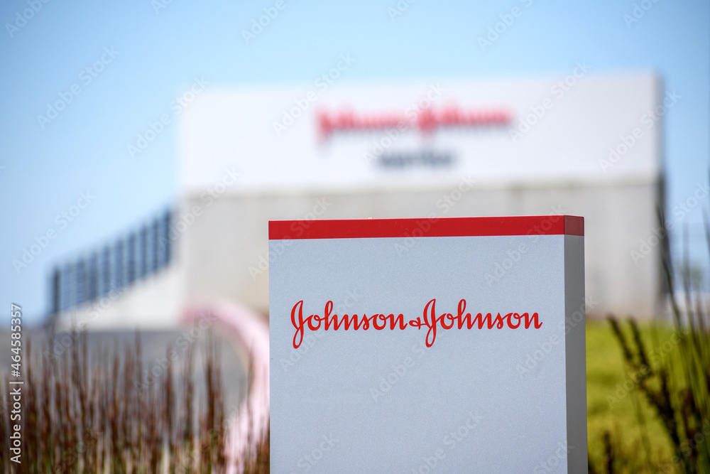 Johnson and Johnson sign, logo at an American multinational corporation ...
