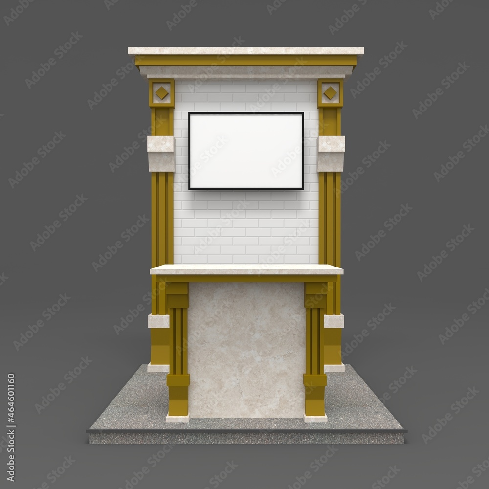3d illustration design stand booth receptionist desk registration ...