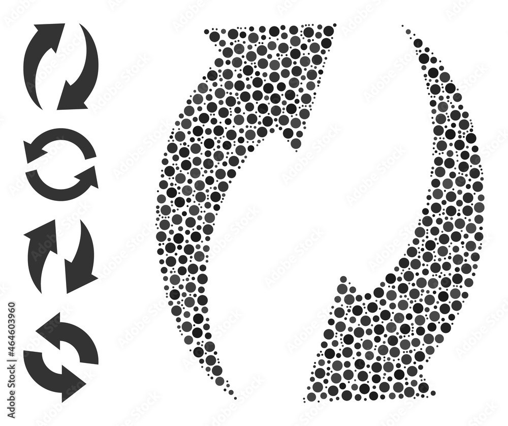 Round dot collage refresh. Vector collage is based on refresh icon, and ...