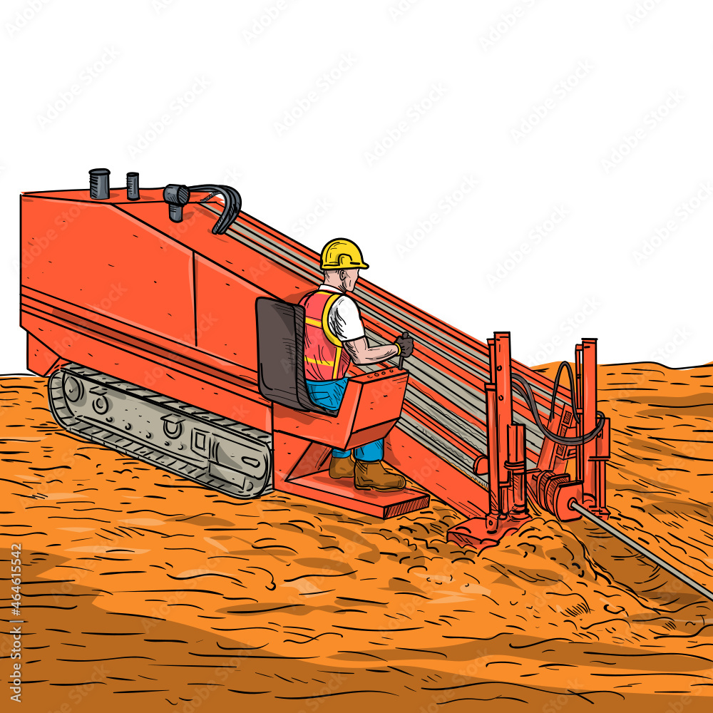 Drawing sketch style illustration of a horizontal directional drilling ...