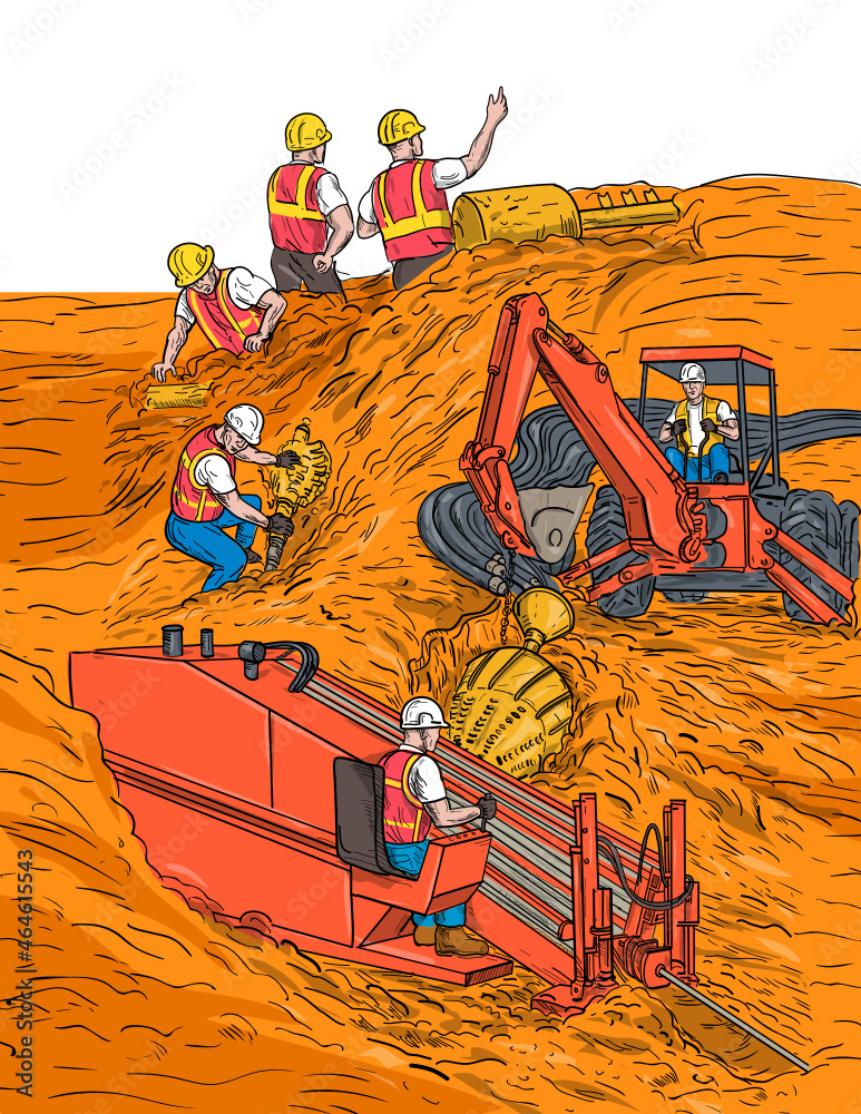 Drawing sketch style illustration of a horizontal directional drilling ...