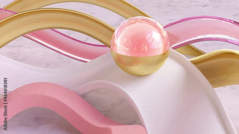 loop animation of 3d gold marble ball rolling on white wavy road ...