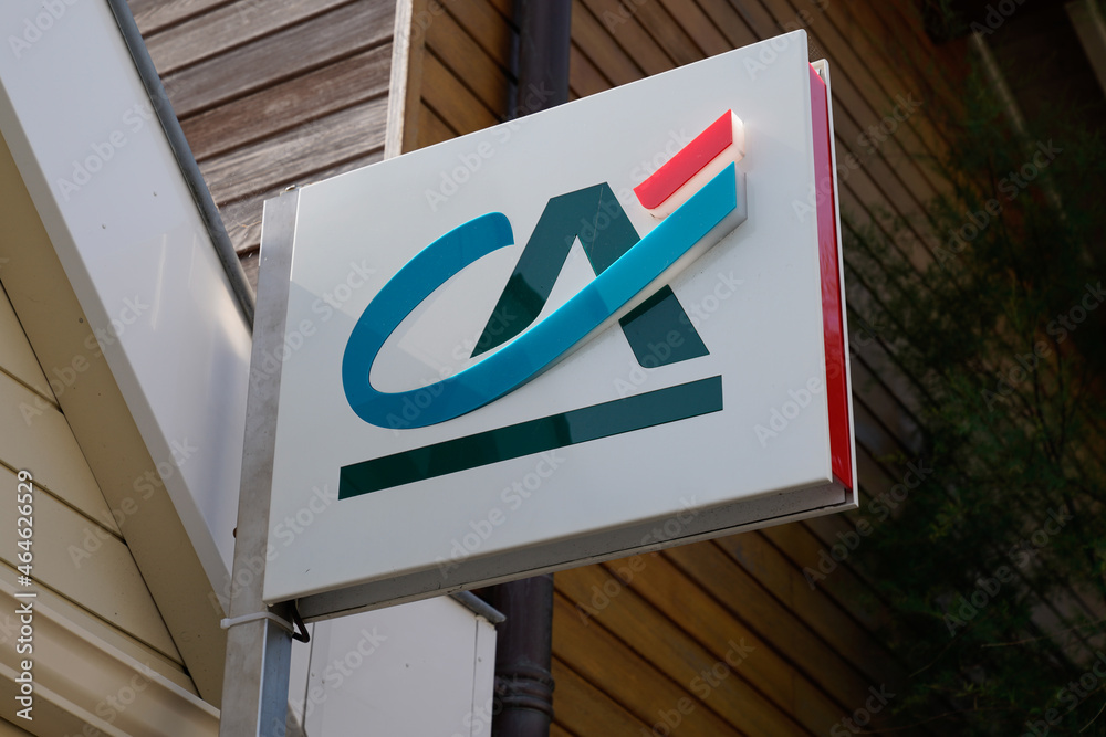 Credit Agricole logo ca text brand bank agency sign logo on french ...