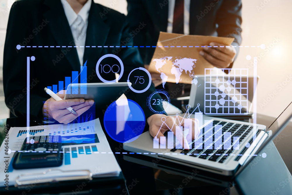 Data Management System with Business Analytics concept. business team ...