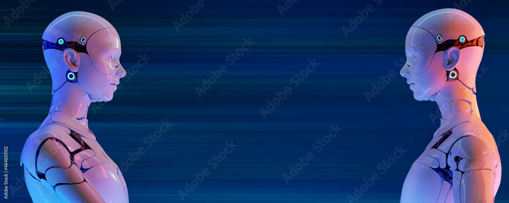 3D humanoid robot machine, abstract machine learning digital technology ...