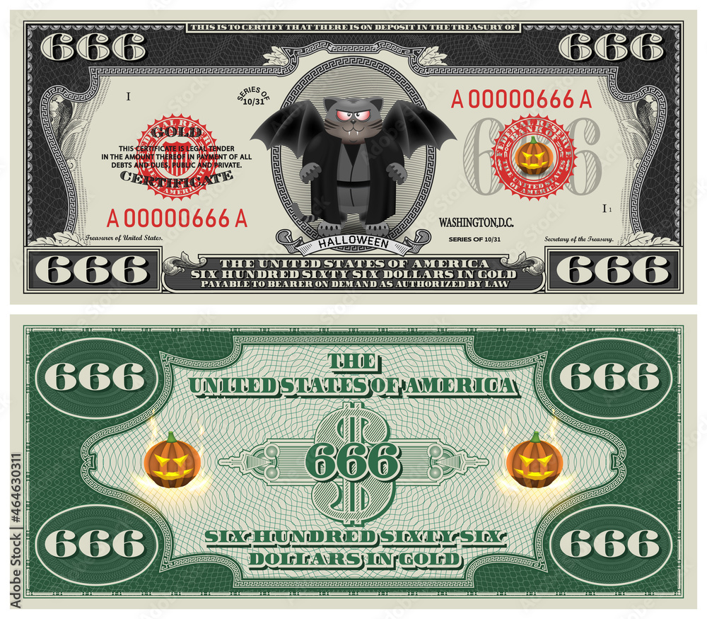 Fictional paper money in the style of American retro golden certificate ...
