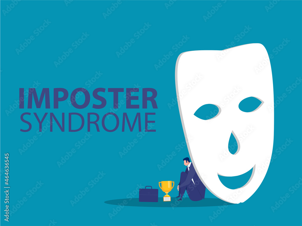 Imposter syndrome.man standing behind mask . Anxiety and lack of self ...