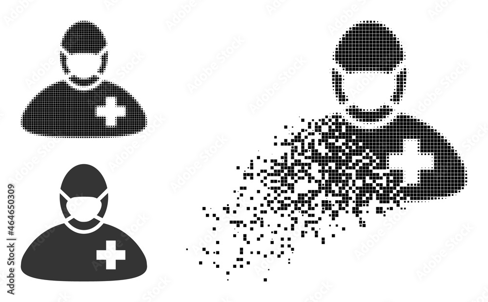 Fractured pixelated surgeon doctor glyph with halftone version. Vector ...