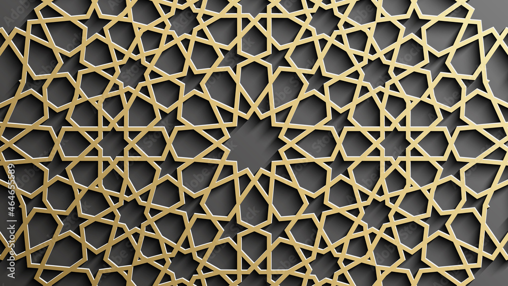Gold islamic pattern on black background. Islamic ornament vector ...