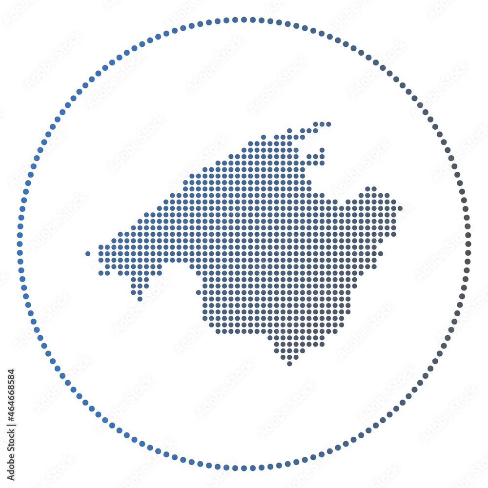 Majorca digital badge. Dotted style map of Majorca in circle. Tech icon ...