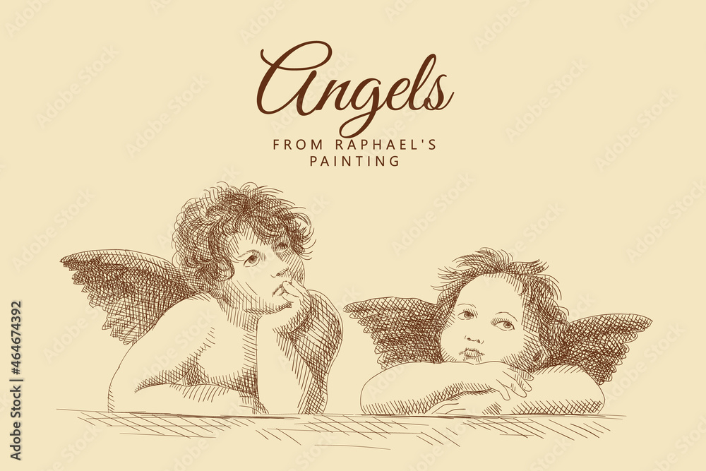 Two little angels from a painting by Raphael Santi. Italian Renaissance ...