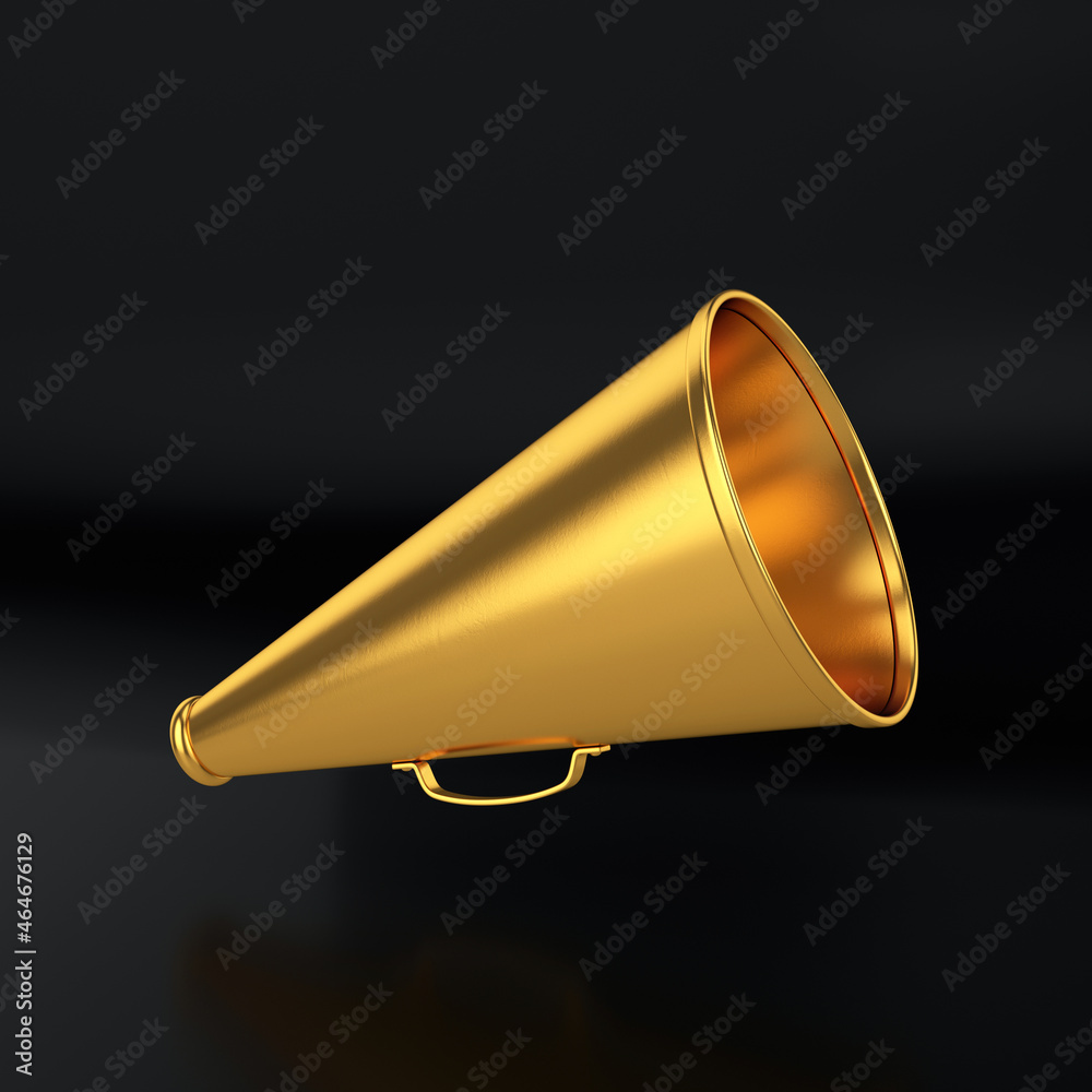 Old megaphone gold on a black background, 3d render Stock Illustration ...