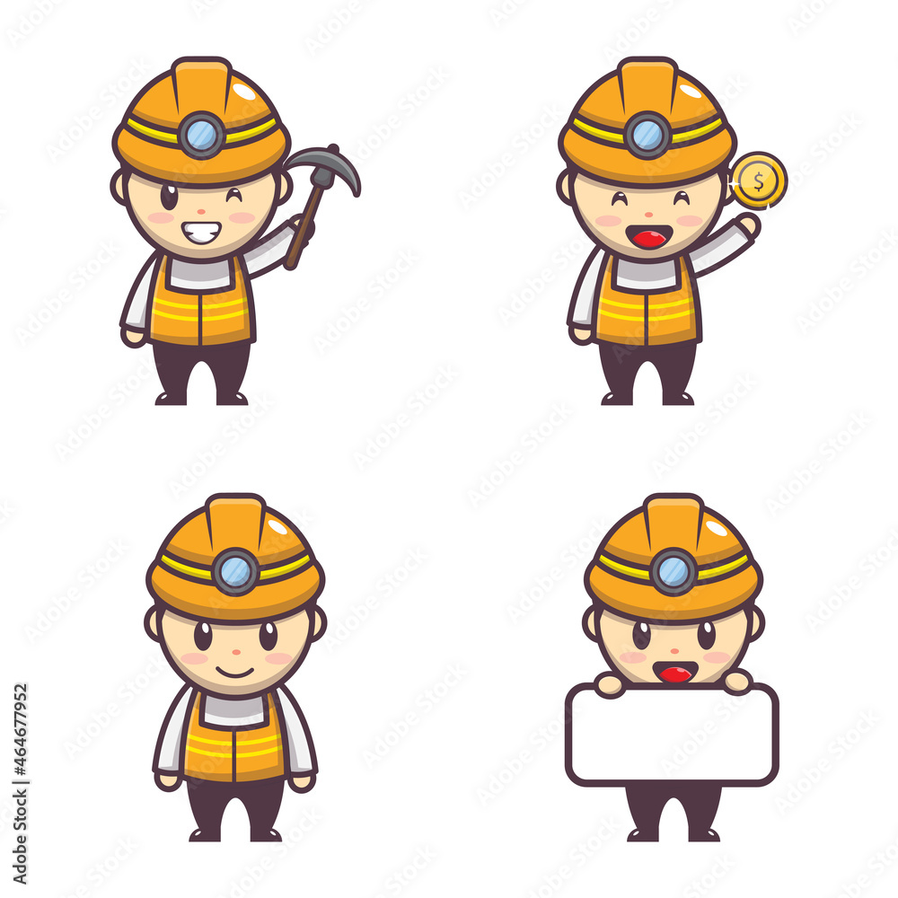 Cute miner cartoon vector illustration. Stock Vector | Adobe Stock