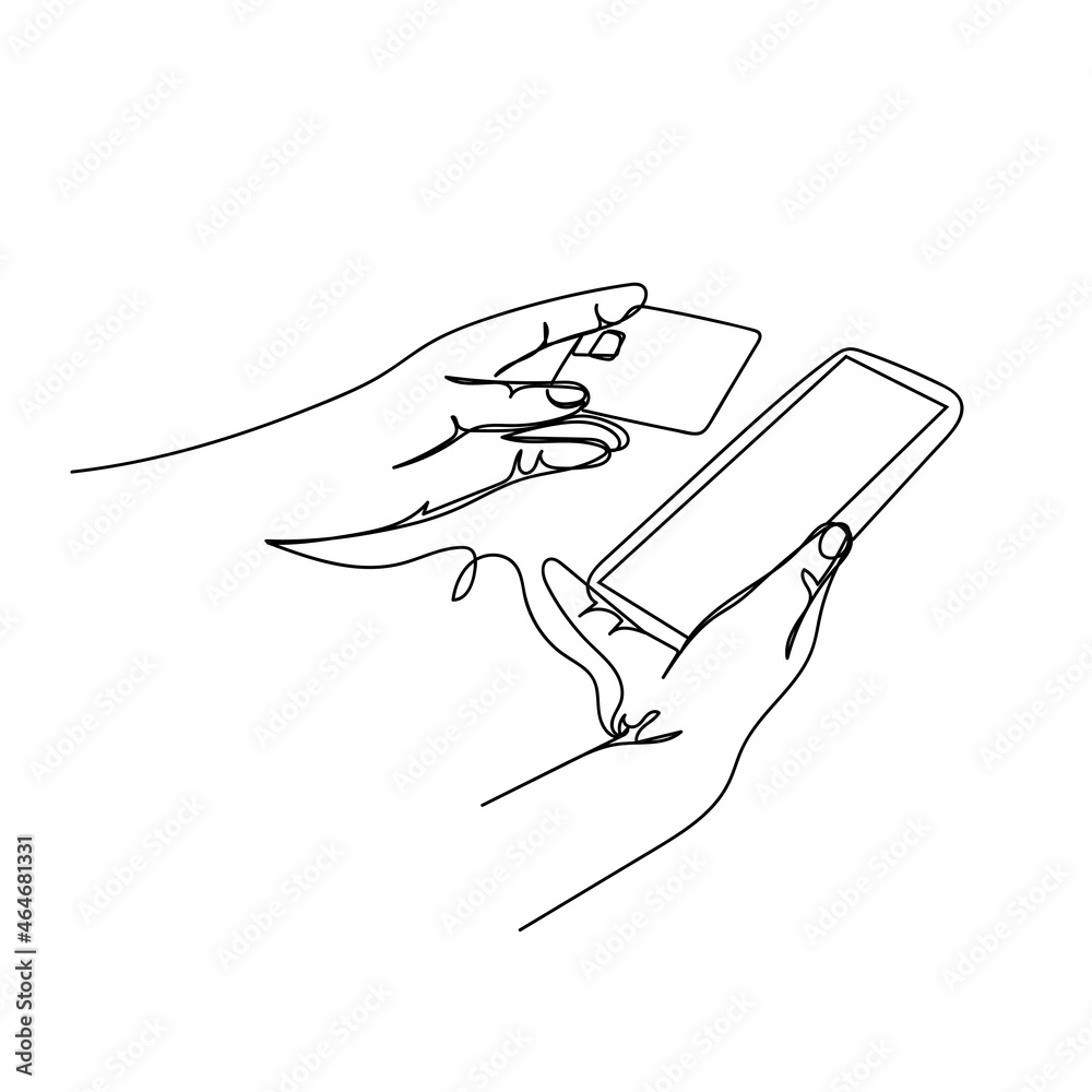Vector continuous one single line drawing icon of online payment ...