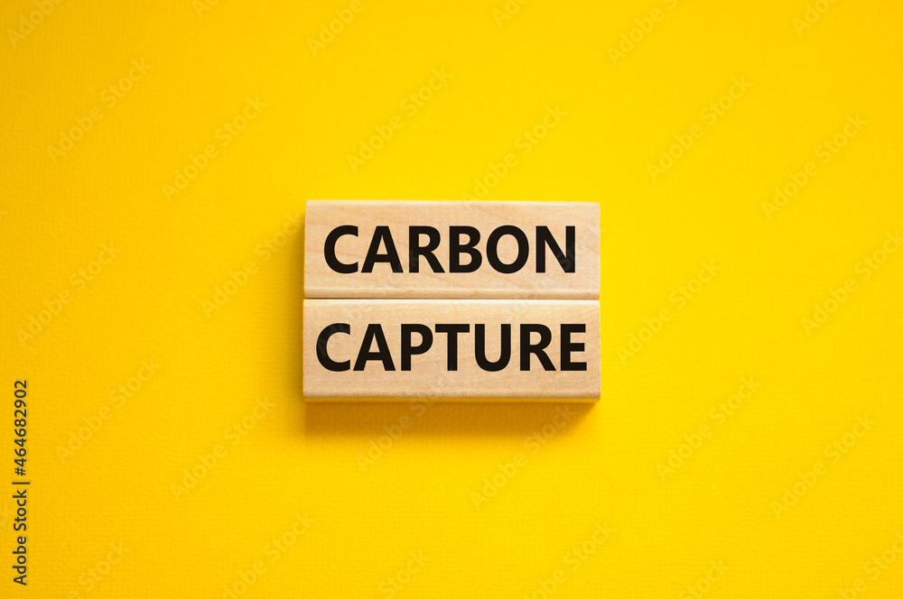 Time to carbon capture symbol. Wooden blocks with words 'Carbon capture ...
