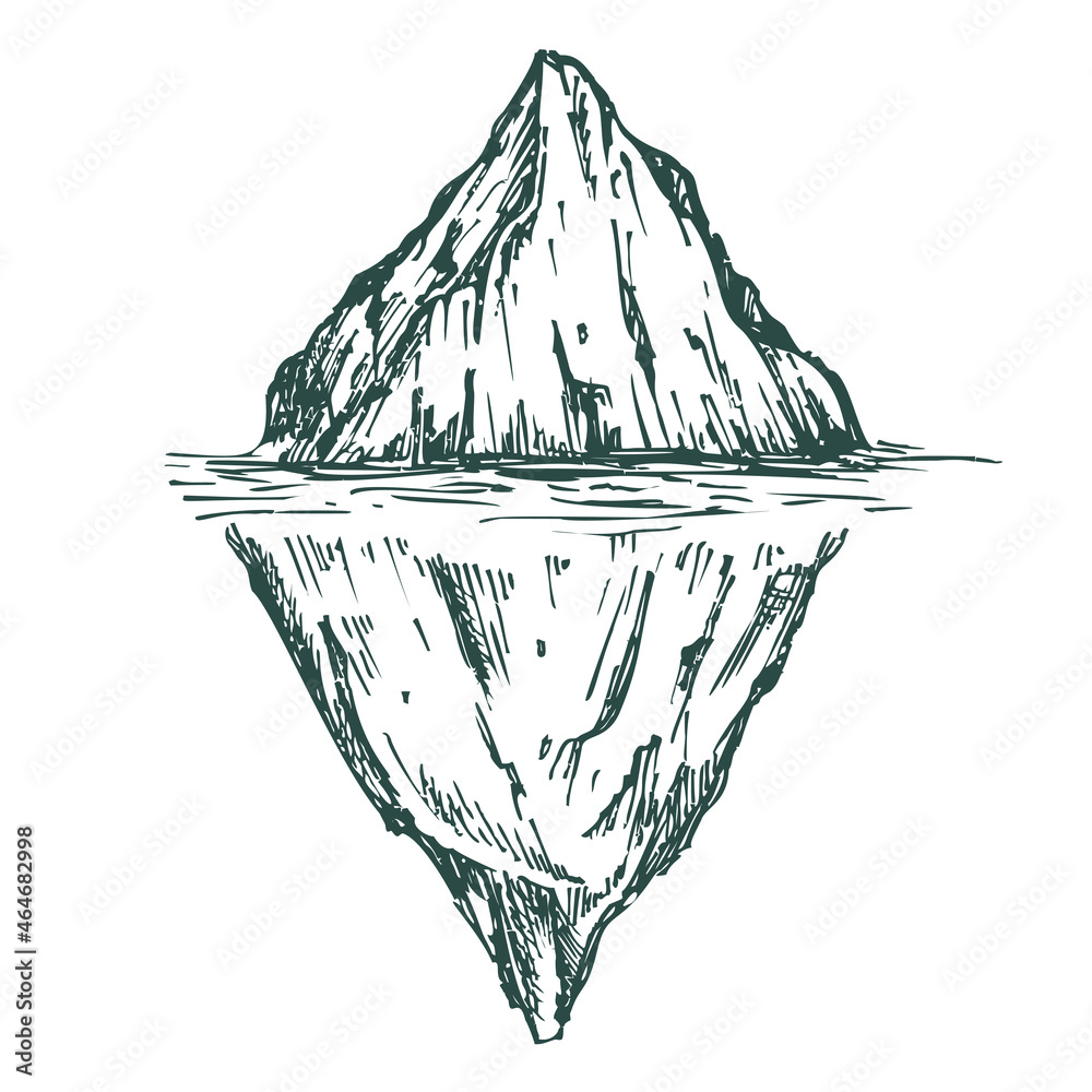Vector illustration iceberg in monochrome sketch engraved style ...