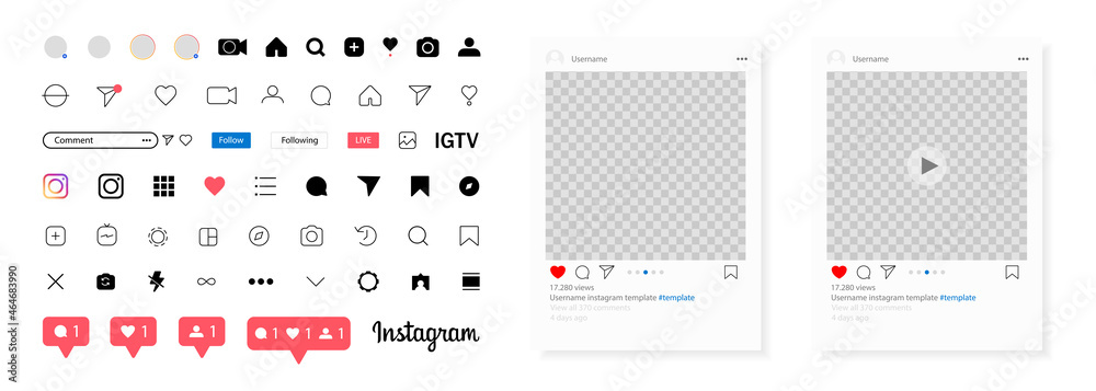 Instagram icons. Template frame for social media. Instagram mockup ...