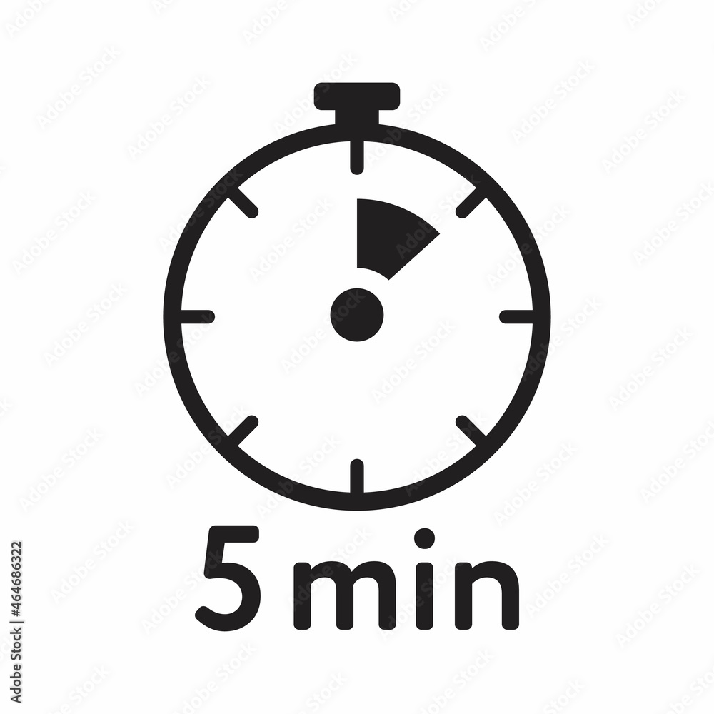 Timer sign icon. 5 minutes stopwatch symbol. Flat timer web icon on ...
