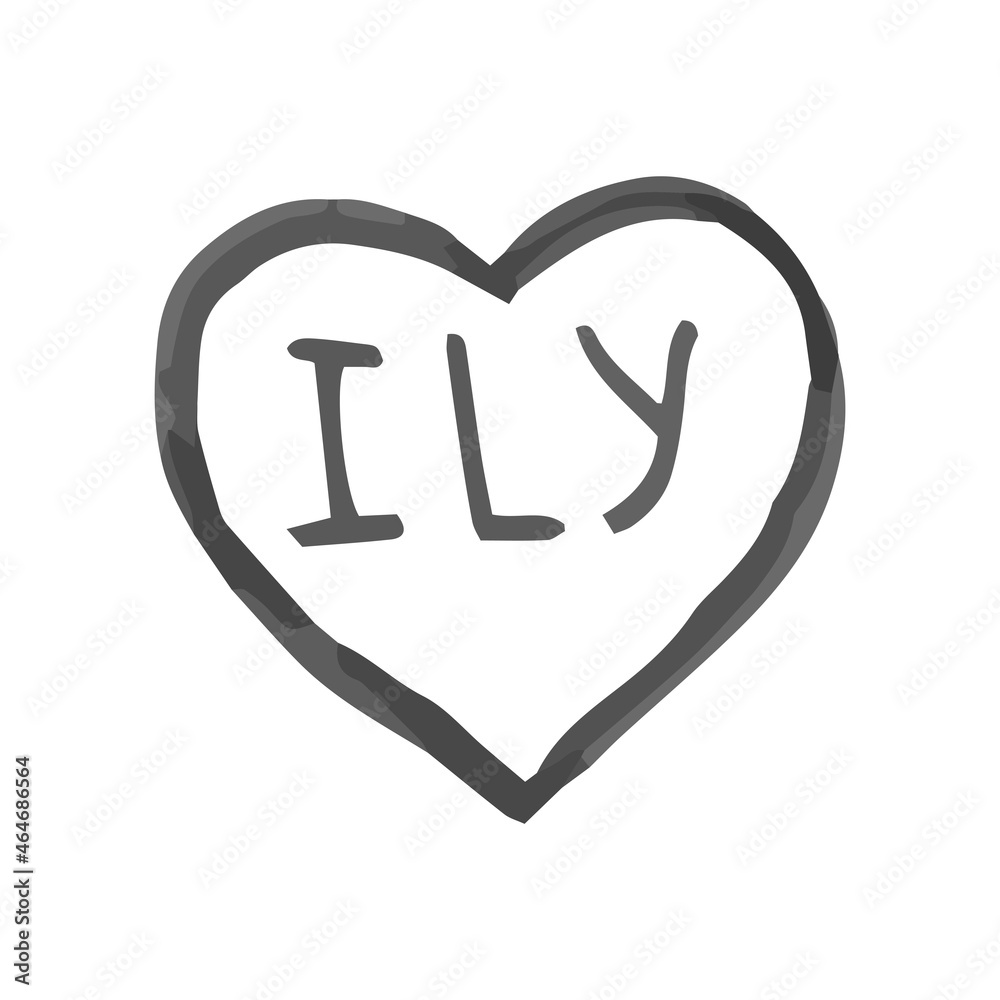 ILY, heart. Hand drawn doodle images for social media. Creative words ...