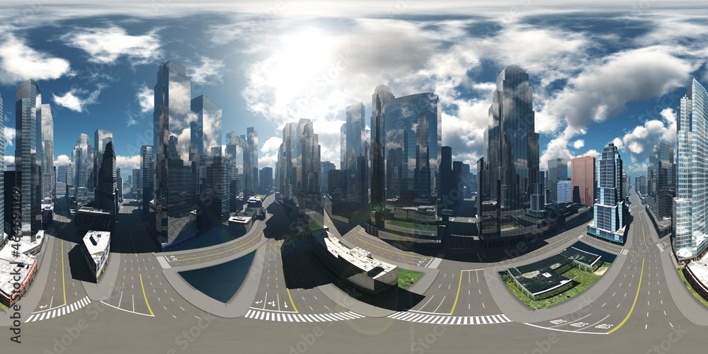 Sunrise over the city,, HDRI, environment map , Round panorama ...