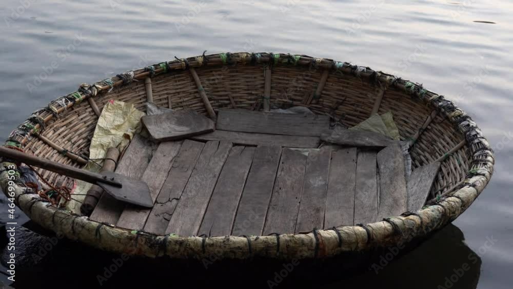 An empty Coracle parked in Cauvery river in Srirangapatna, Karnataka ...