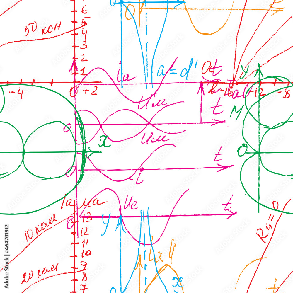 Mathematical seamless texture in colour with handwritten math, algebra ...