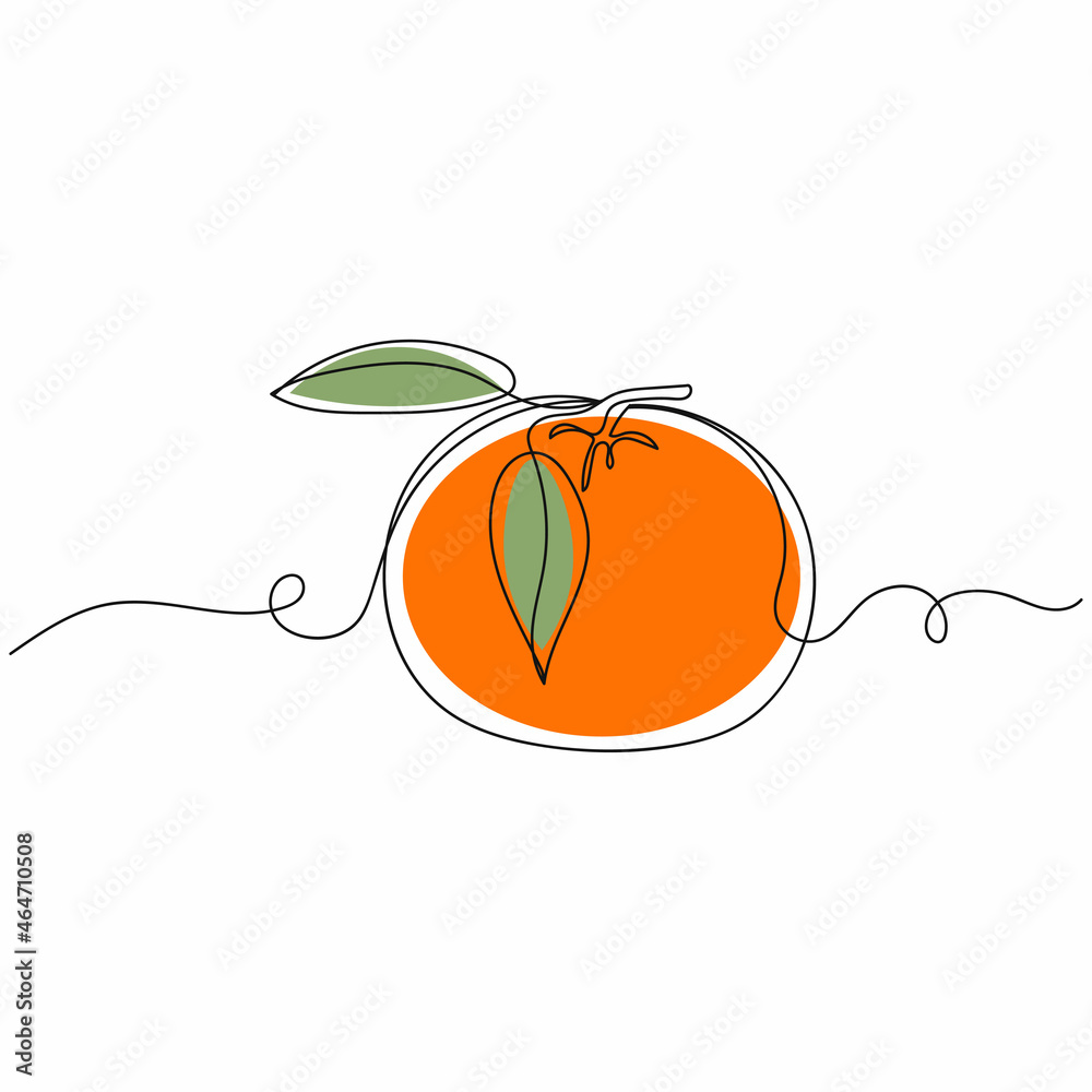 Vector continuous one single line drawing icon of tangerine in ...