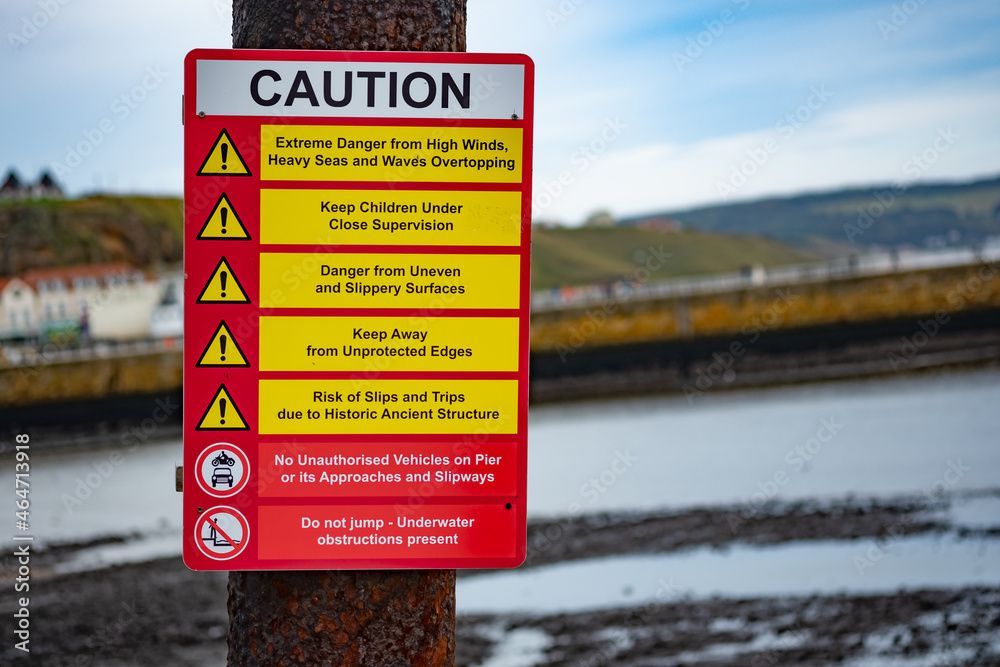 Warning sign advising of the potential dangers, as well as access rules ...