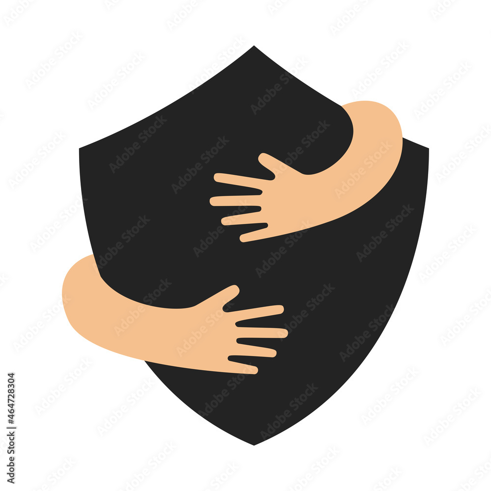 Human hands embracing or holding shield sign vector flat illustration ...