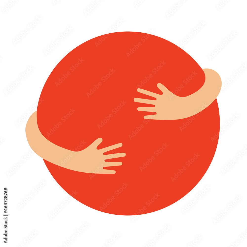 Human hands embracing or holding circle vector flat illustration ...