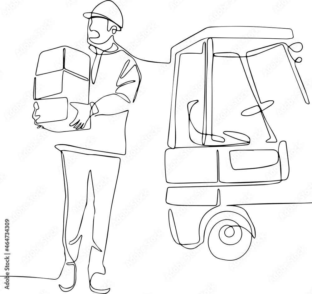 Vetor de Logistics collection. Worker in uniforms and with helmets on ...