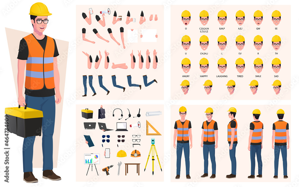 Construction Worker, Engineer Character Creation Pack, with Tools ...