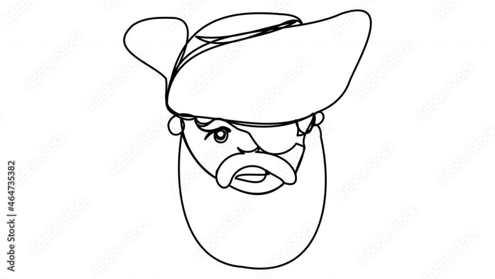 Self drawing of cartoon pirate in one-line on white background. A ...