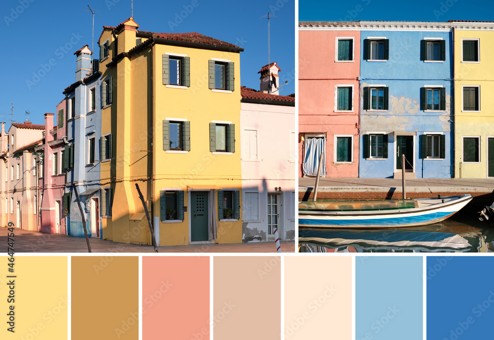 Color matching palette from iage of colorful traditional houses in the ...