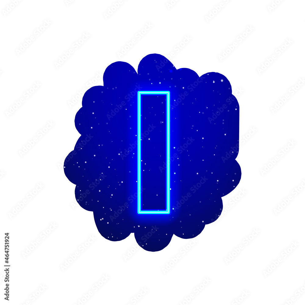 LED blue glow neon font. Realistic neon explosion. Letter I Alphabet of ...