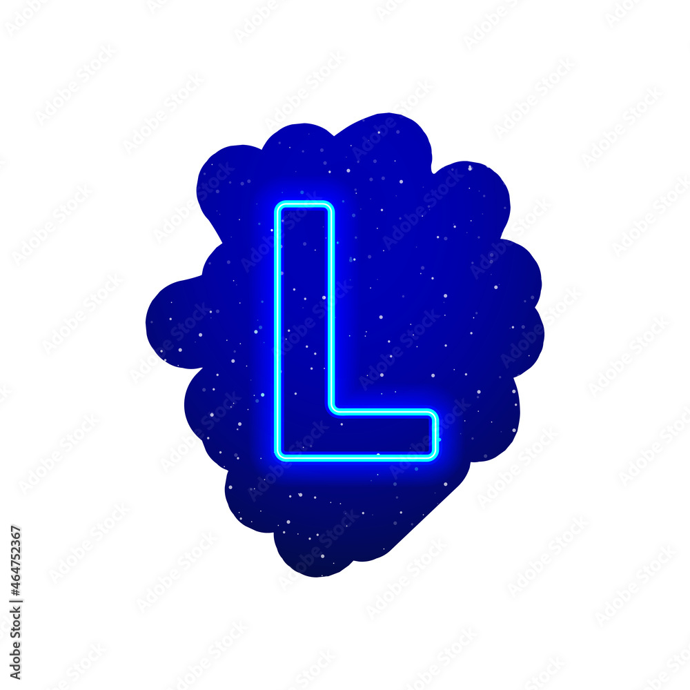 LED blue glow neon font. Realistic neon explosion. Letter L Alphabet of ...