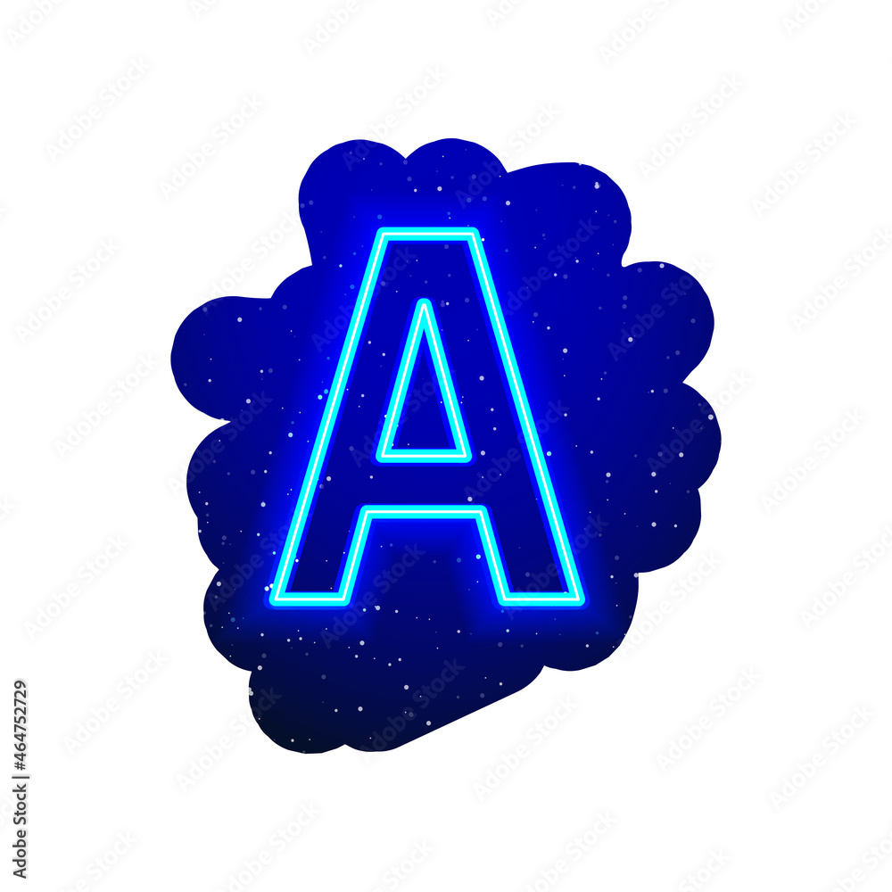 LED blue glow neon font. Realistic neon explosion. Letter A Alphabet of ...
