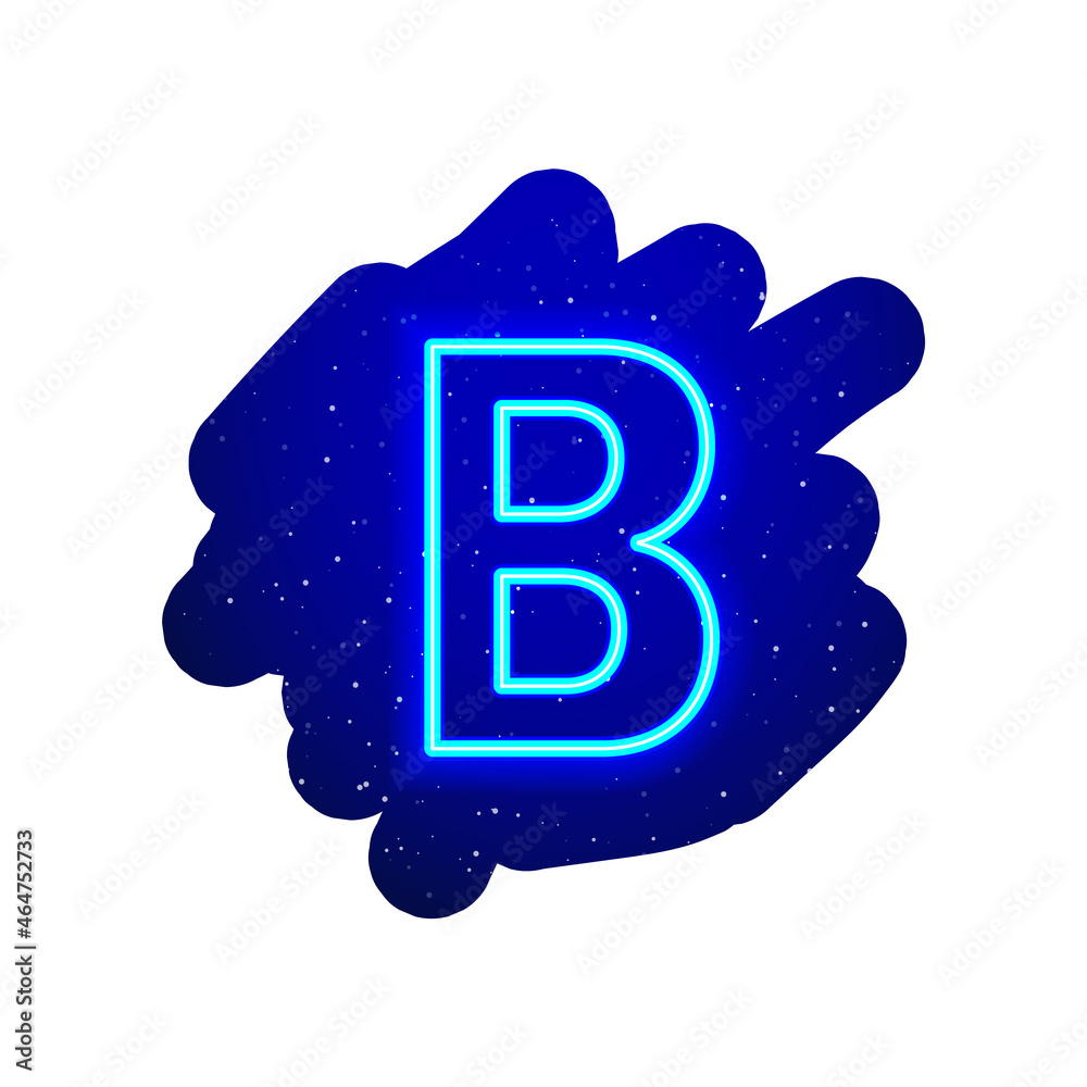 LED blue glow neon font. Realistic neon explosion. Letter B Alphabet of ...