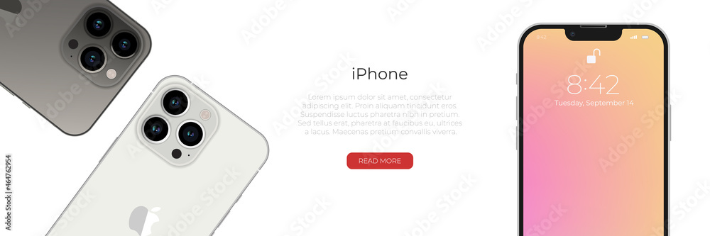Apple Iphone 13 pro max horizontal banner. Vector illustration. Stock ...