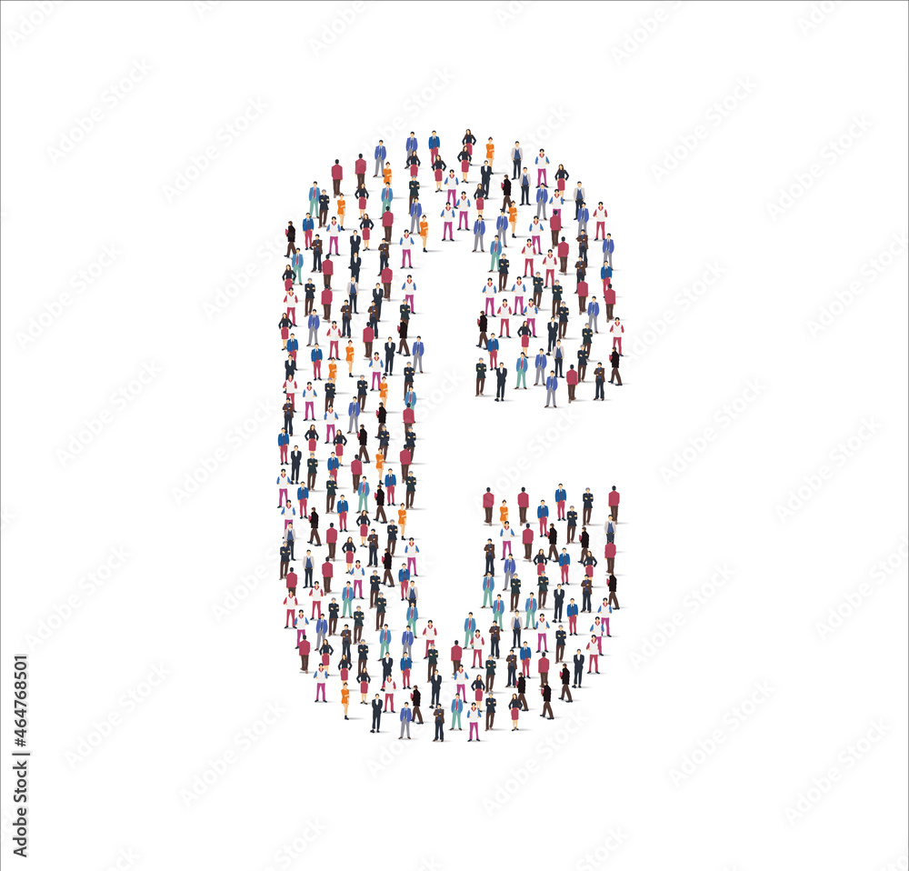 People Group of in the shape of consonant C white background. Vector ...
