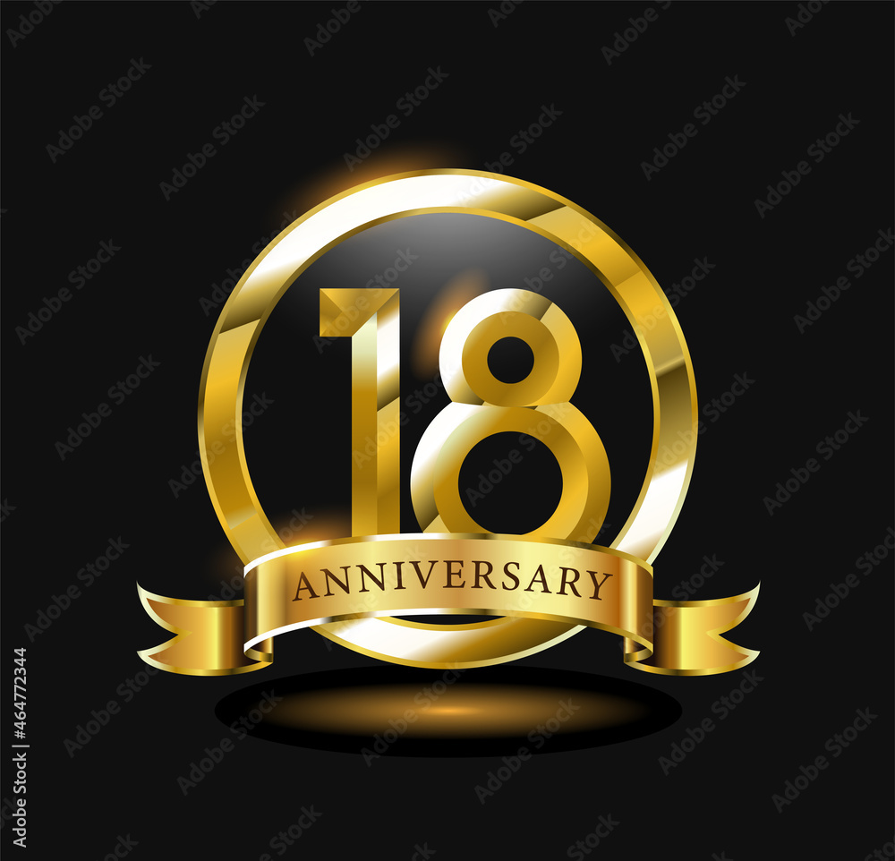 18 year anniversary celebration logo design with golden circle, vector ...