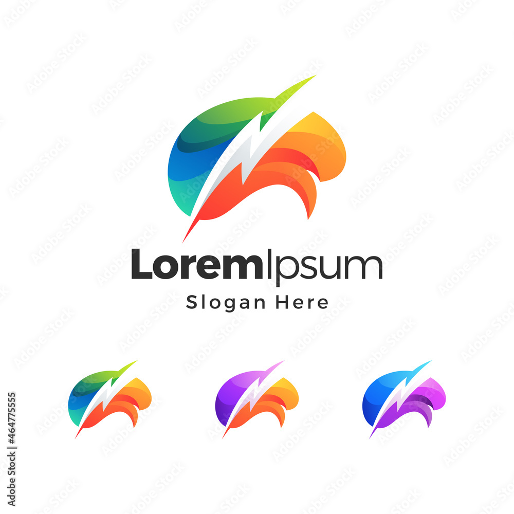 Brain storm gradient color logo. Brain and storm thunder concept ...