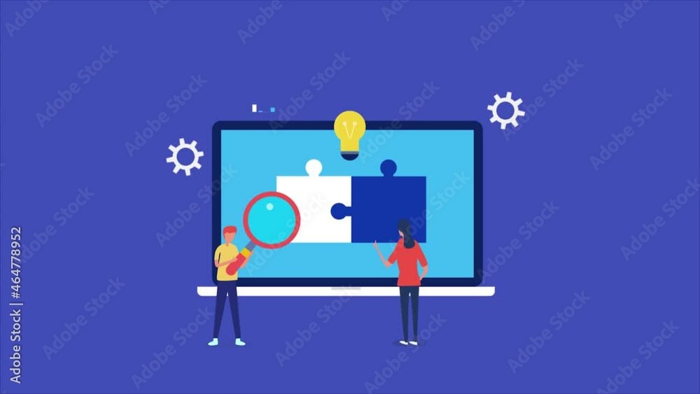 Business solution concept. Team of business people connecting jigsaw ...